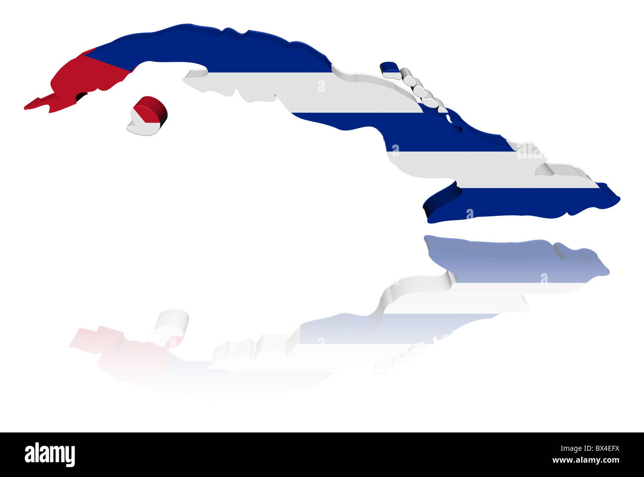 Cuba map flag 3d render with reflection illustration Stock Photo - Alamy