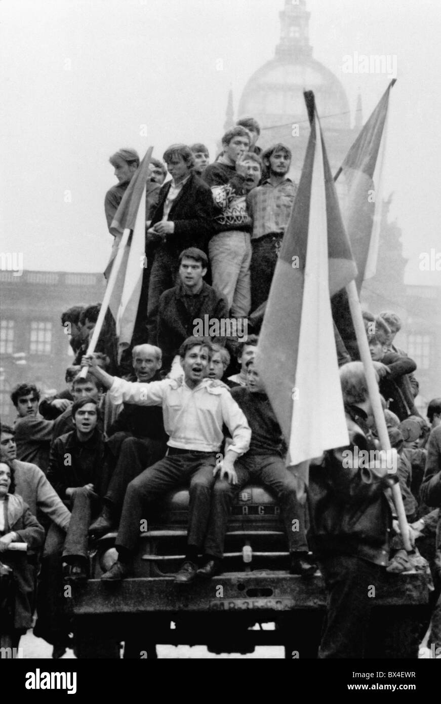 Wenceslas Square, protest, flag Stock Photo - Alamy