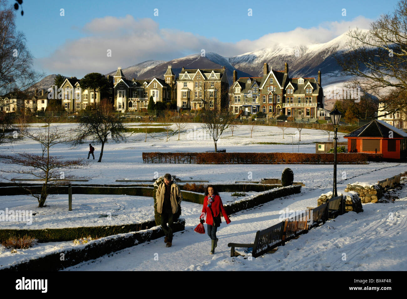 Hotels overlooking Crow Park in Keswick with a snow covered Skiddaw in ...