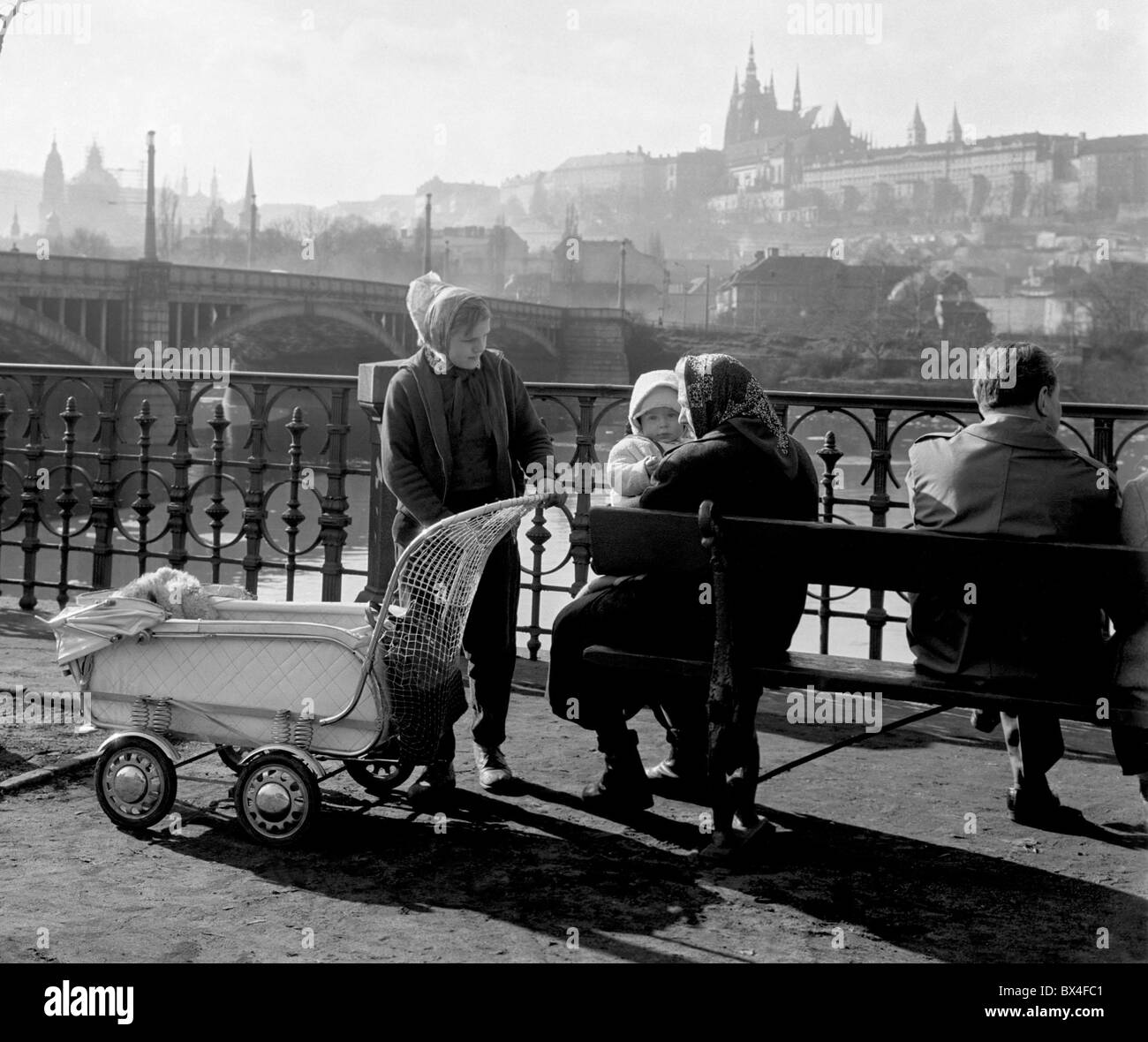 Prague 1963, mother, baby, grandmother, stroller, leisure time Stock ...