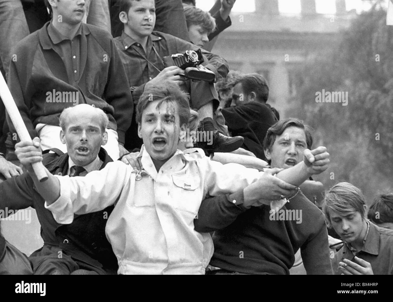 Wenceslas Square, protest, flag Stock Photo - Alamy