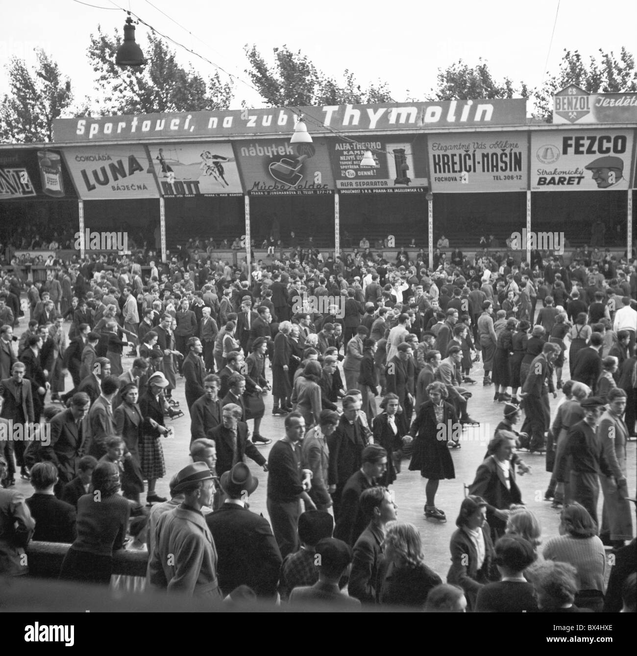 Prague, Stvanice Stadium 1938, iceskaters Stock Photo - Alamy