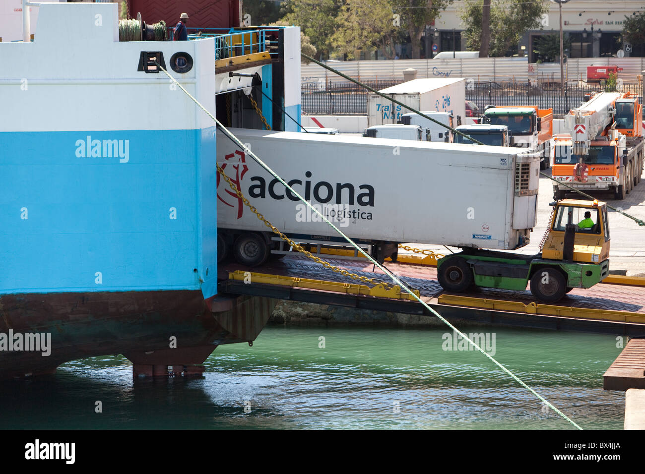 Ro ro. unloading lorries from ferry from Tangiers North Afica at the ...
