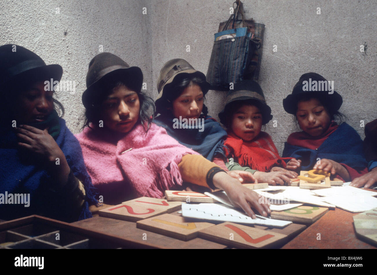 ECUADOR. NATIVE QUECHUA CHILDREN AT A SCHOOL IN A VILLAGE IN THE ANDES ...