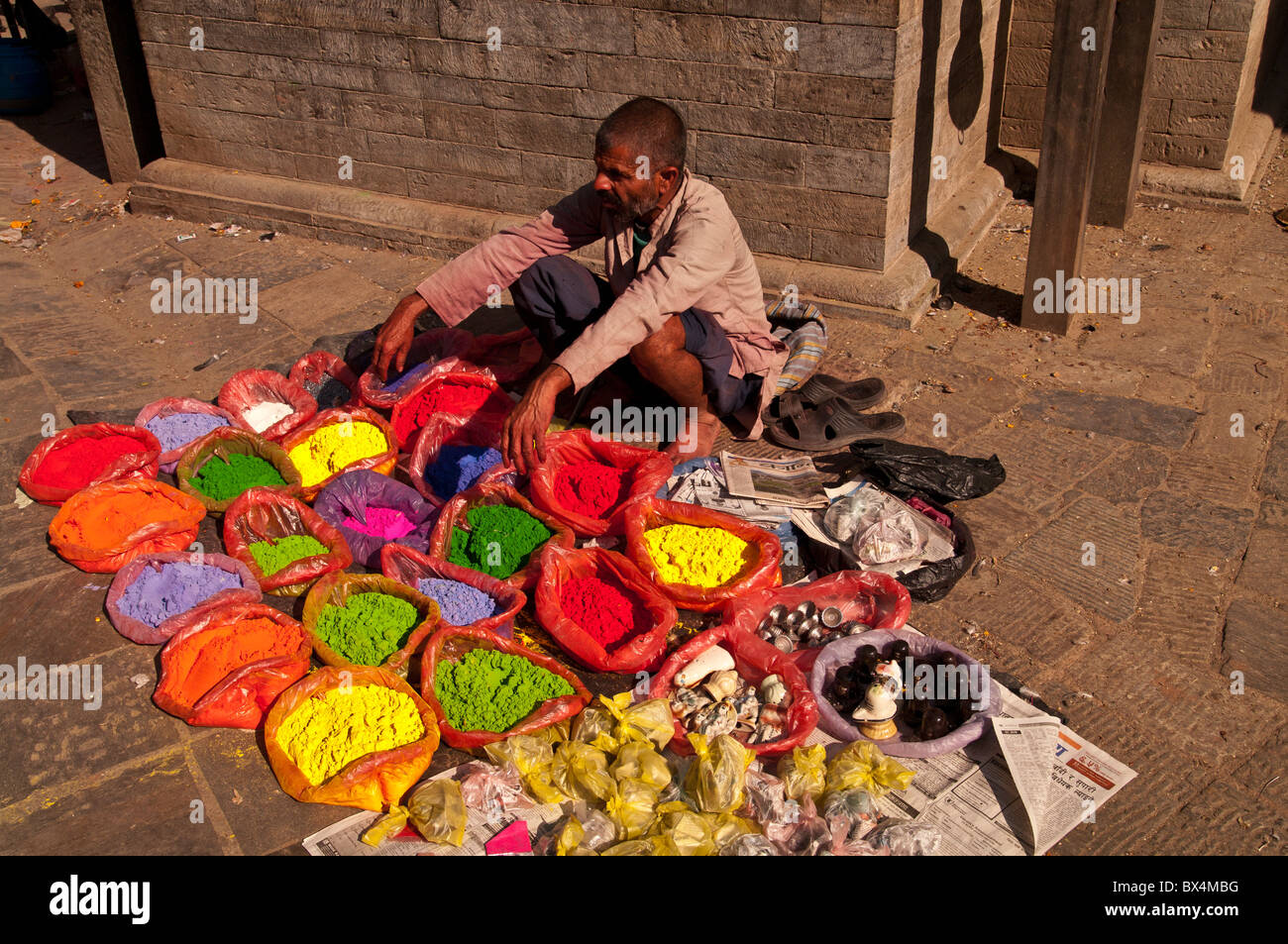 Brightly coloured dyes for Tihaar festival, Kathmandu, Nepal Stock ...