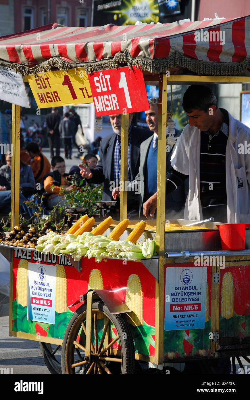 ISTANBUL, TURKEY. A street vendor in Eminonu district selling boiled ...