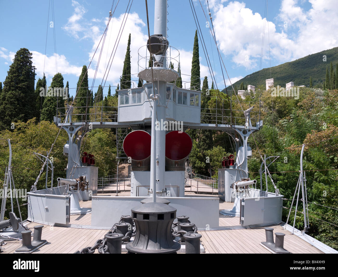Battleship Puglia in the garden of Il Vittoriale at Gardone Riviera on Lake Garda, Northern ...