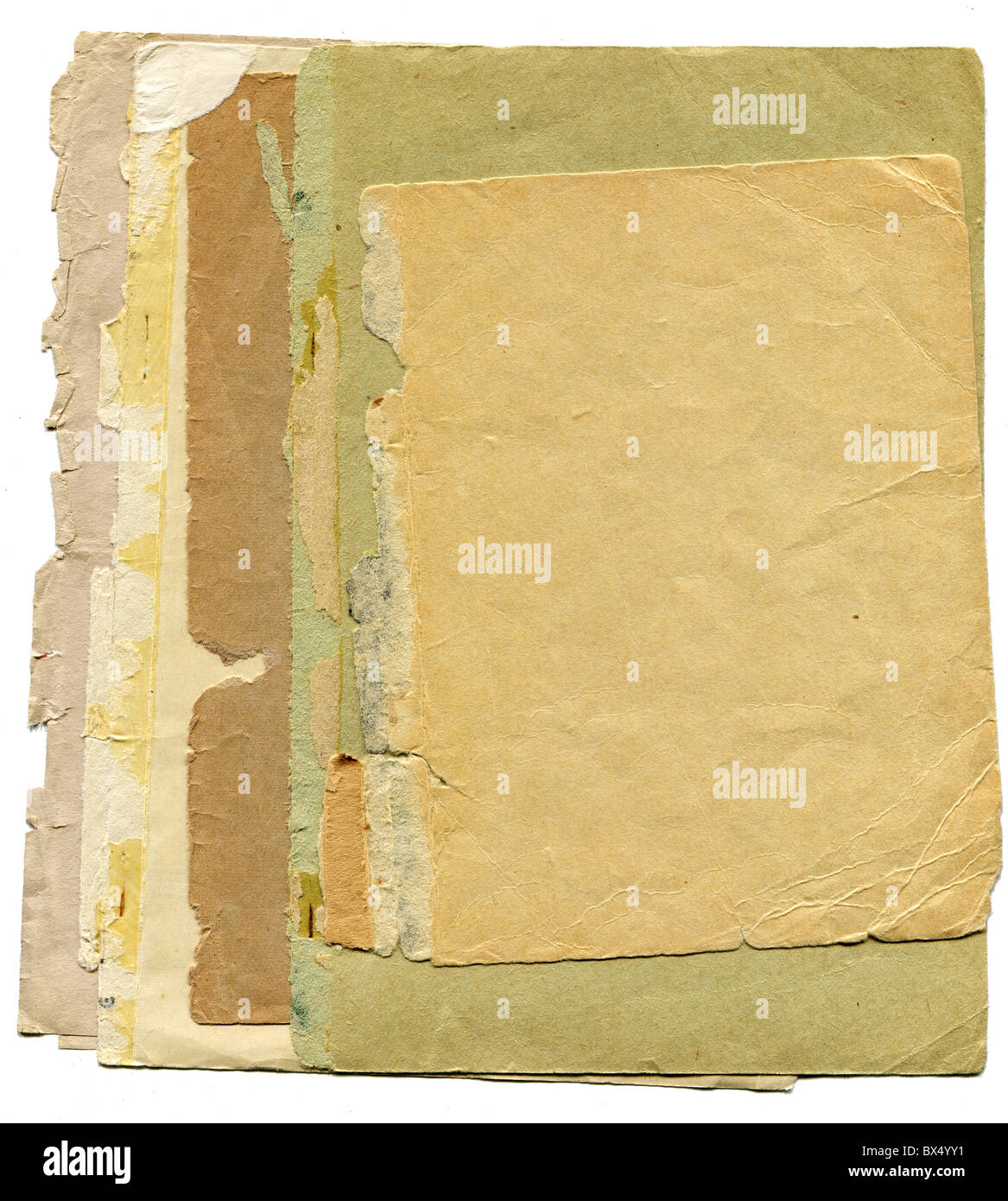 stack of yellowed paper isolated on white background Stock Photo - Alamy