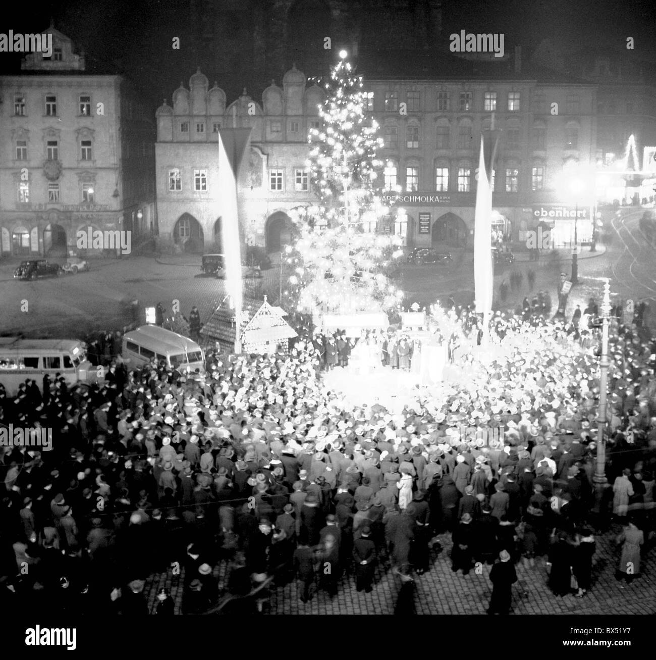 Czechoslovakia 1936, Christmas tree at Old Town Square Stock Photo - Alamy
