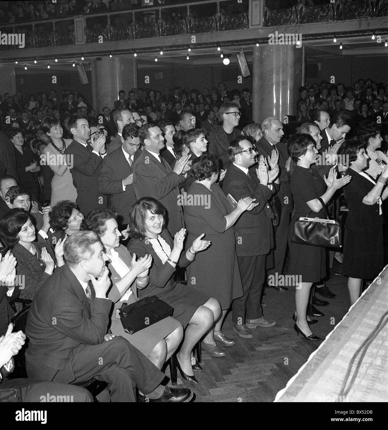 Louis Armstrong, concert, audience, applauding, azz singer, trumpet ...