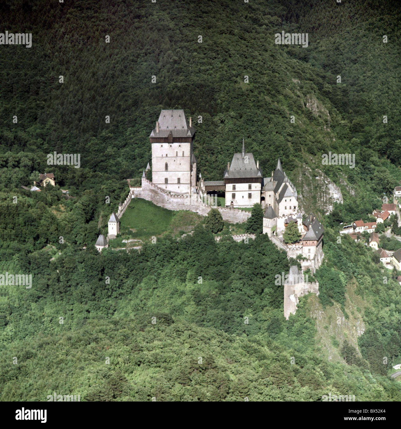 Karlstein Castle, aerial view, Gothic architecture Stock Photo - Alamy