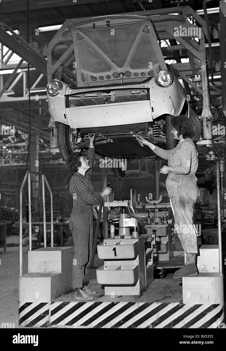 Skoda auto plant assembly line in Mlada Boleslav, Czechoslovakia 1964 ...