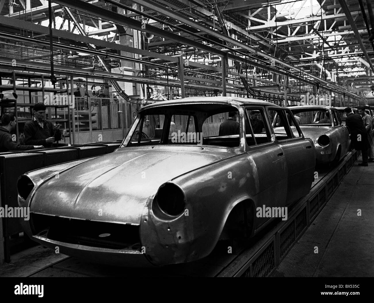 Skoda auto plant assembly line in Mlada Boleslav, Czechoslovakia 1964 ...