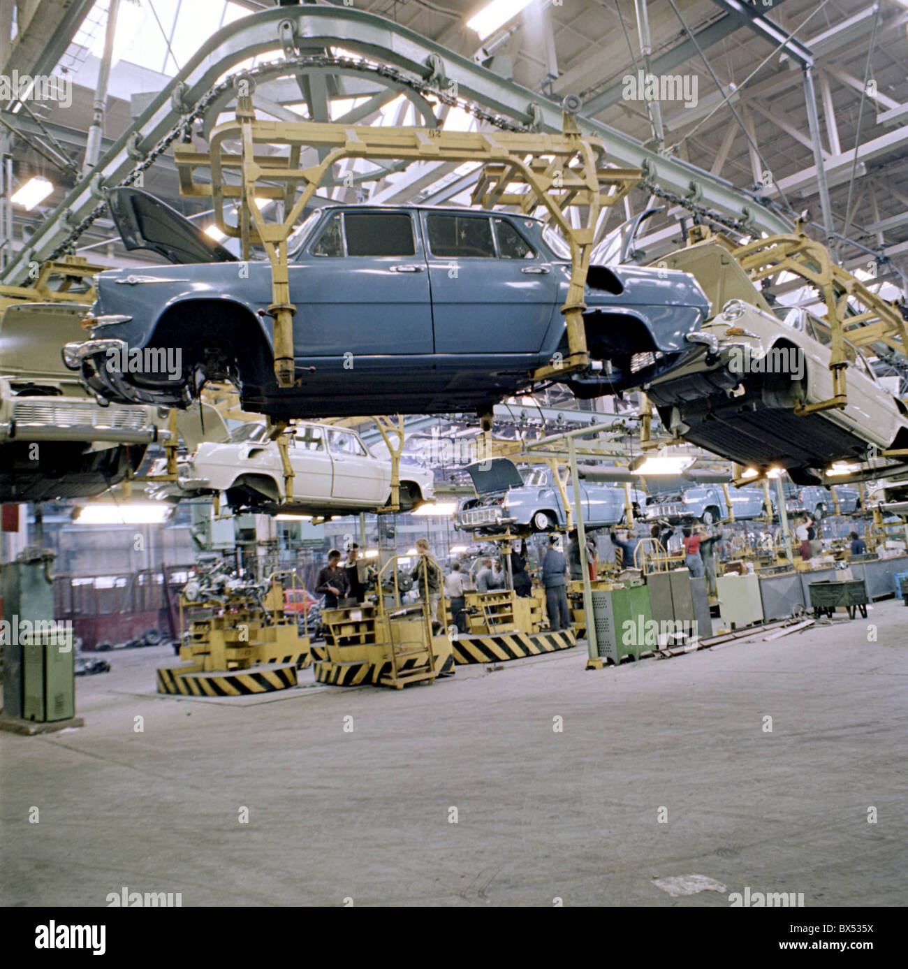 Skoda auto plant assembly line in Mlada Boleslav, Czechoslovakia 1964 ...