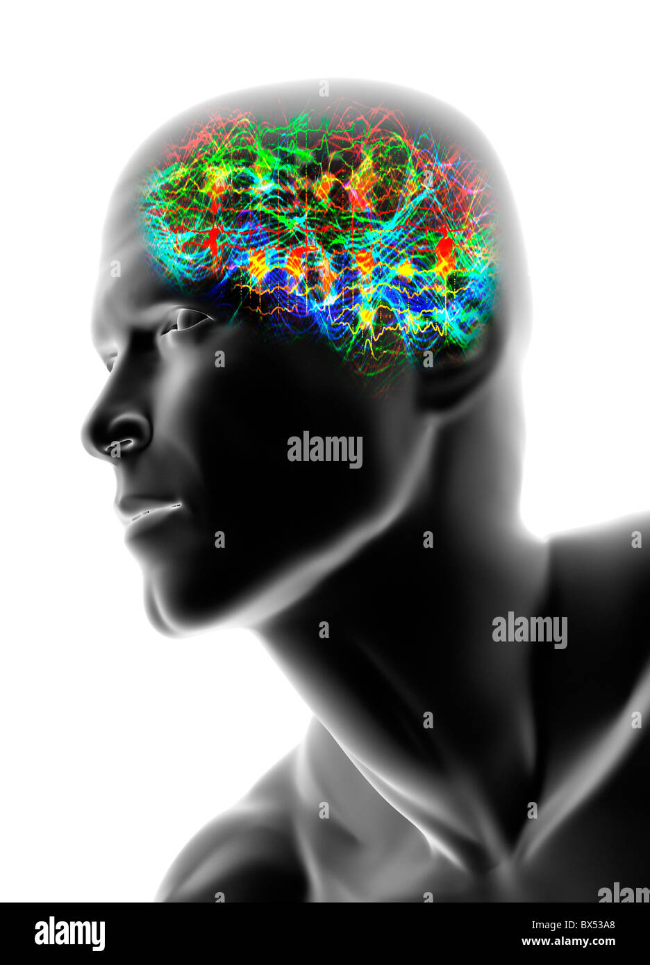 Human head with brainwaves Stock Photo - Alamy