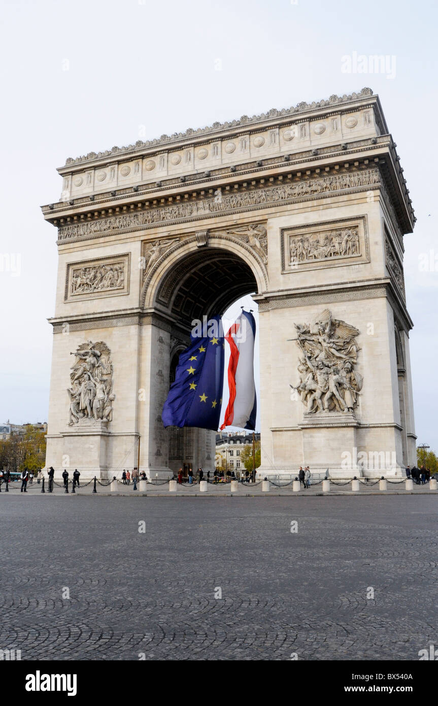 Arc de Triomphe with Flags Stock Photo - Alamy
