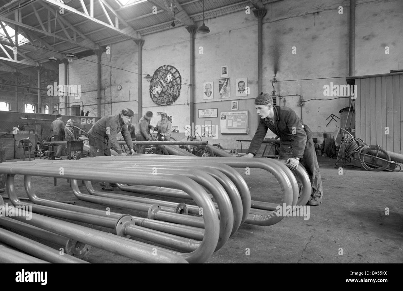 Factory workers, Communist propaganda, Klement Gottwlad, posters Stock ...