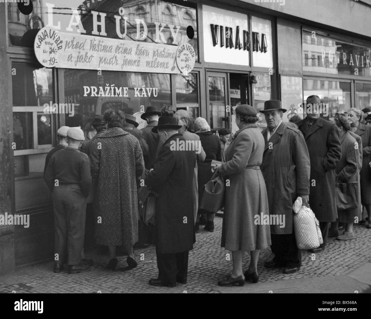 Czechoslovakia 1956. Shoppers wait in line outside a grocery in the ...