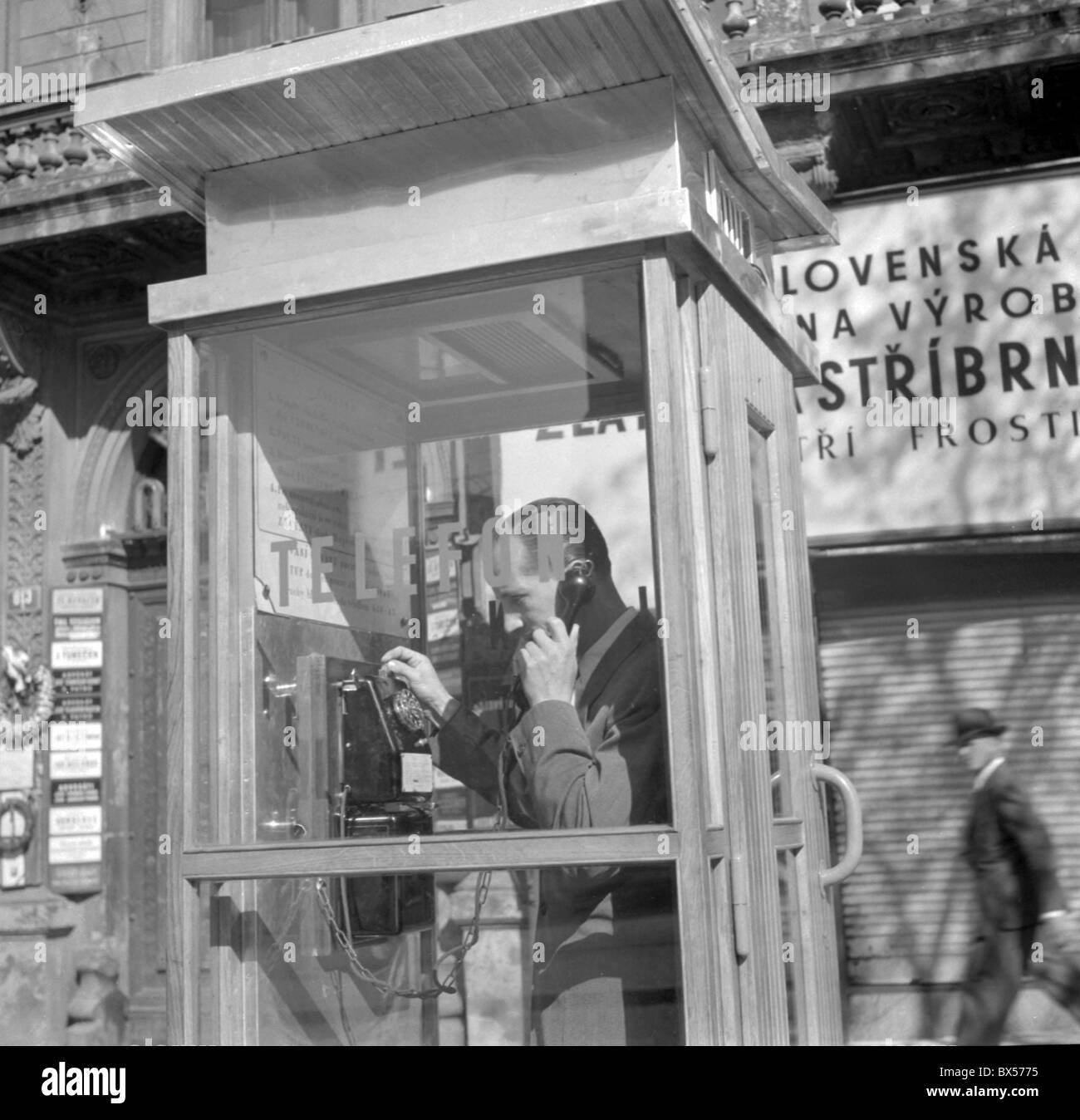 Prague 1948. Aging phone booths were replaced by modern booths with ...