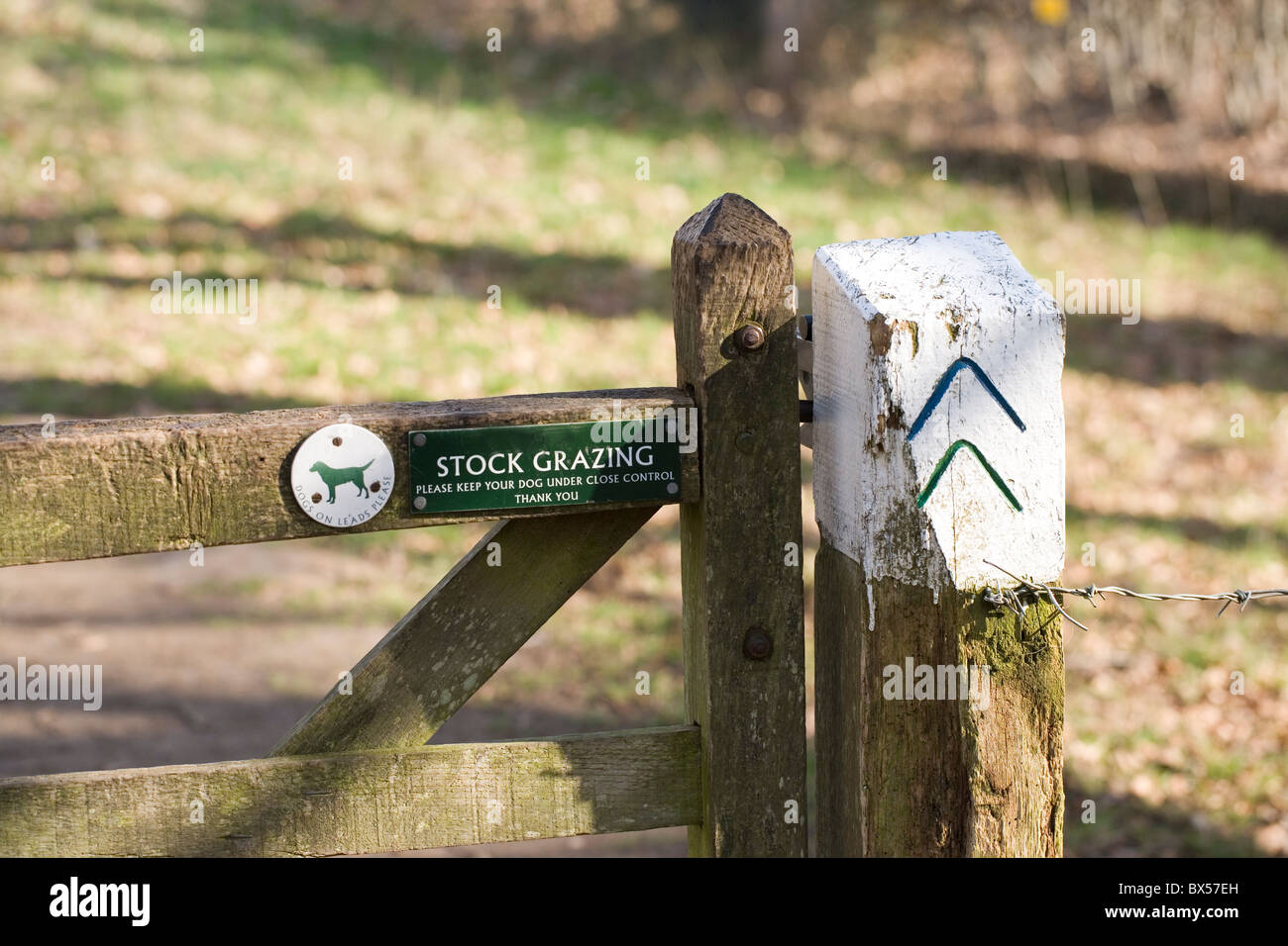 Sign on field gate warning that livestock grazing, keep dogs under ...