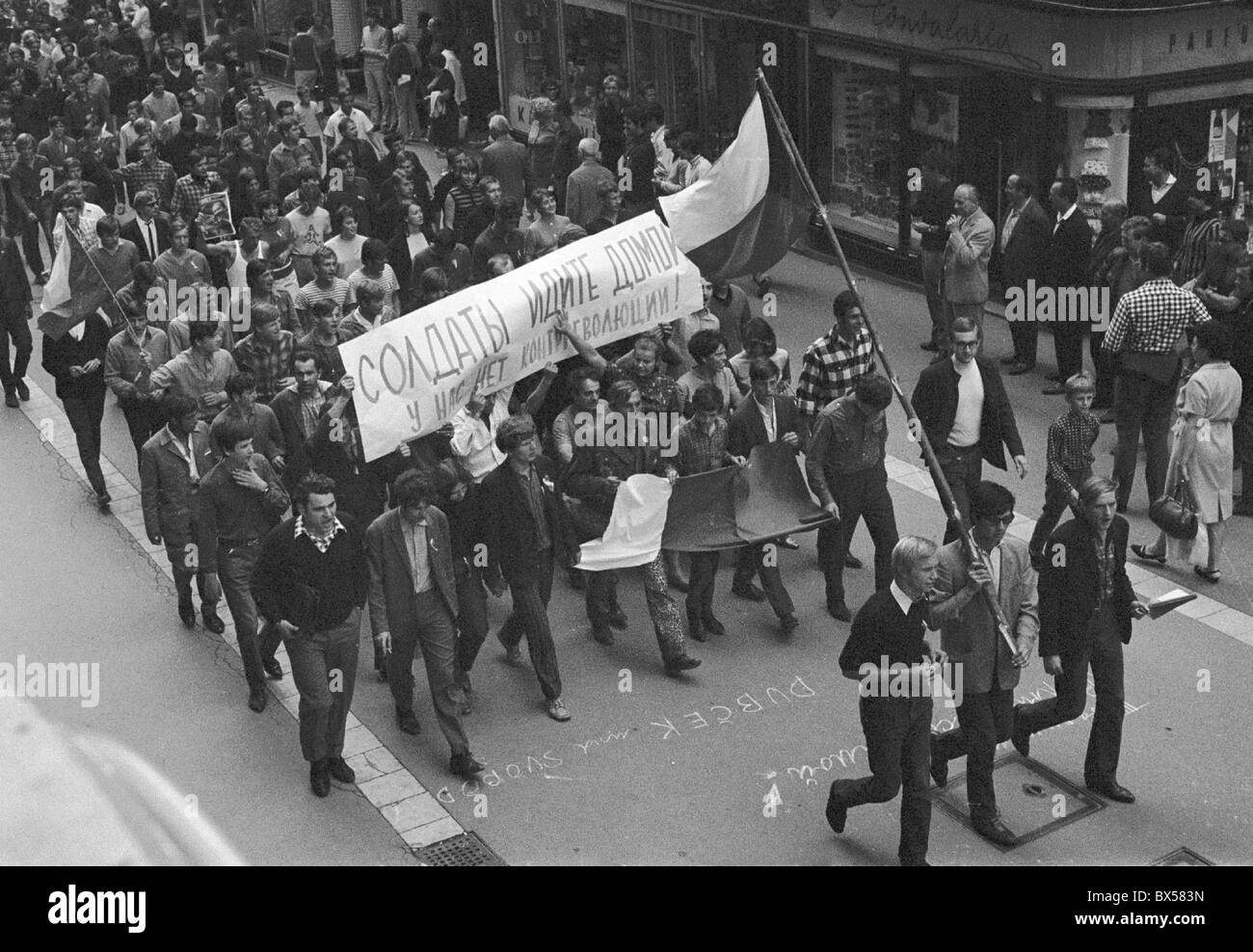 protest, march, demonstration, banner, flag, Brno Stock Photo - Alamy