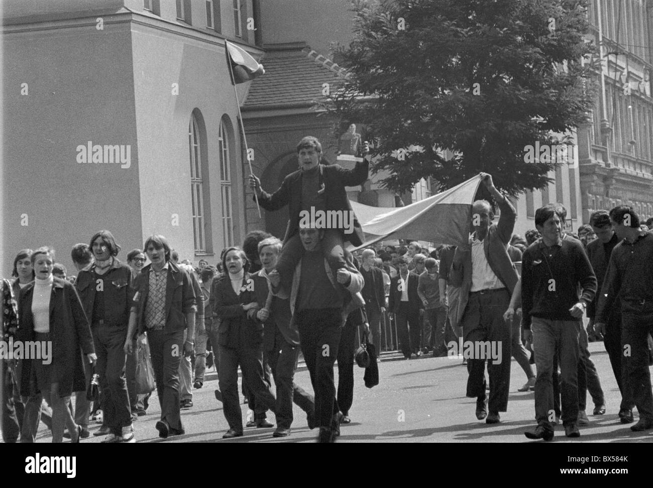 protest, march, demonstration, banner, flag, Brno Stock Photo - Alamy