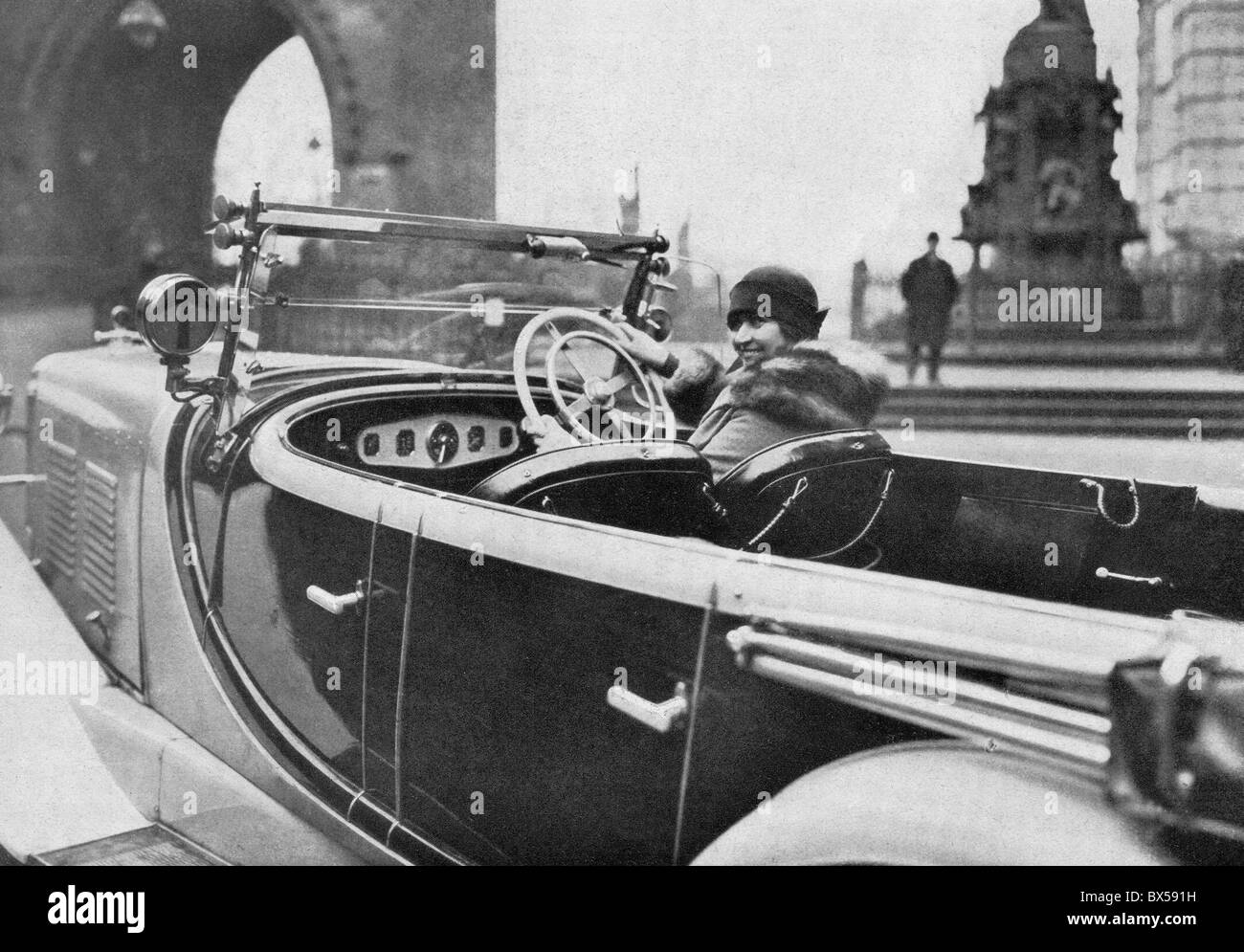 Prague 1929, actress Leopolda Dostalova in her Walter automobile Stock ...