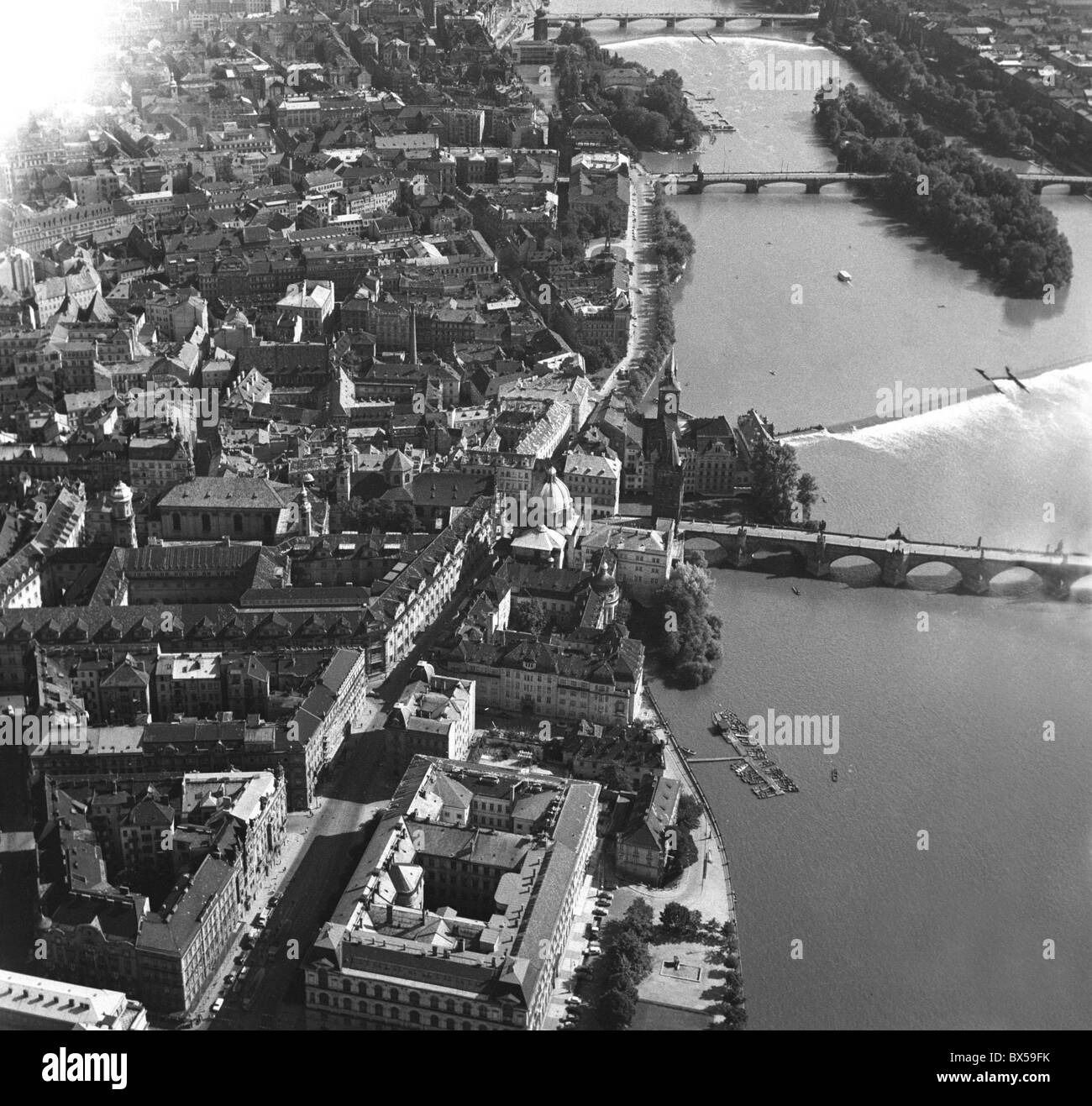 Aerial view of historical part of Prague, Czechoslovakia 1965. (CTK ...