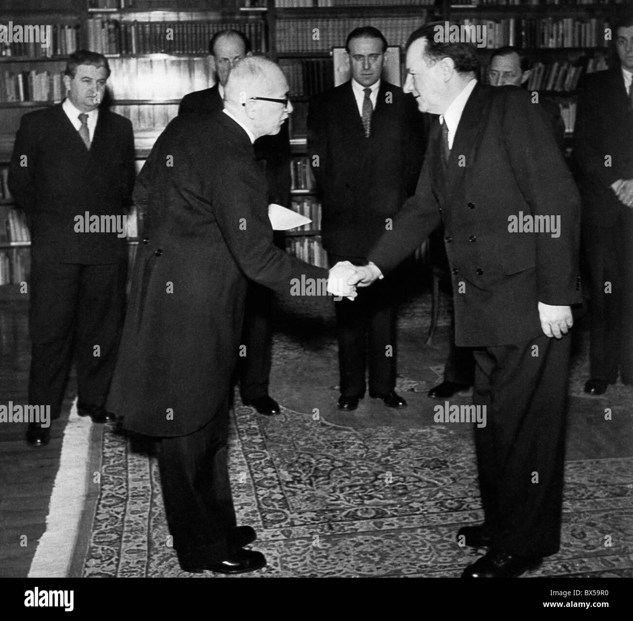 Prague, February 1948. Klement Gottwald (right) after the pledge with ...