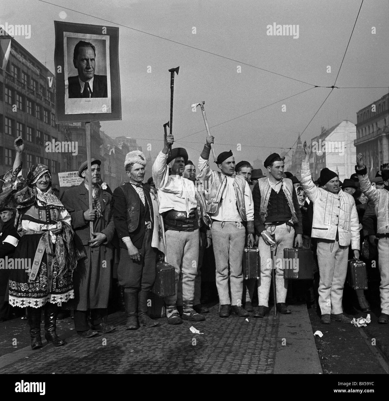 Prague, Wenceslas Square, February 1948, people, enthusiasm, hope ...