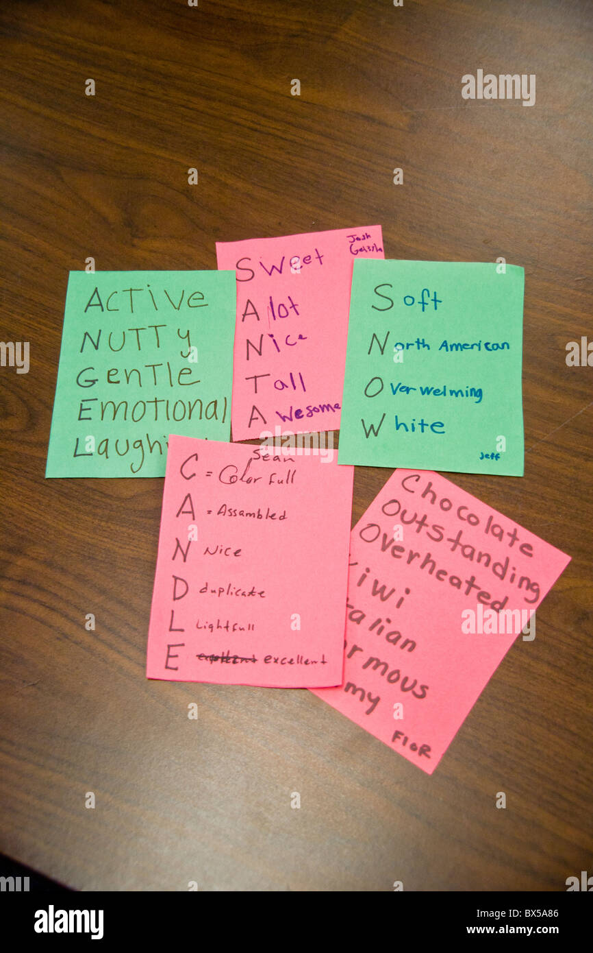 Completed adjective cards in a community adult basic literacy class in ...