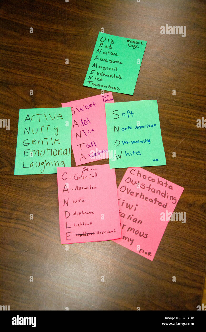 Completed adjective cards in a community adult basic literacy class in ...