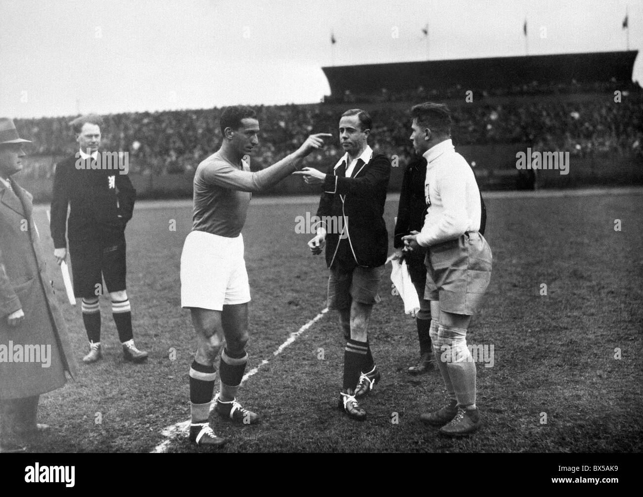 Soccer match between Italy and Czechoslovakia, with Czech Captain and ...
