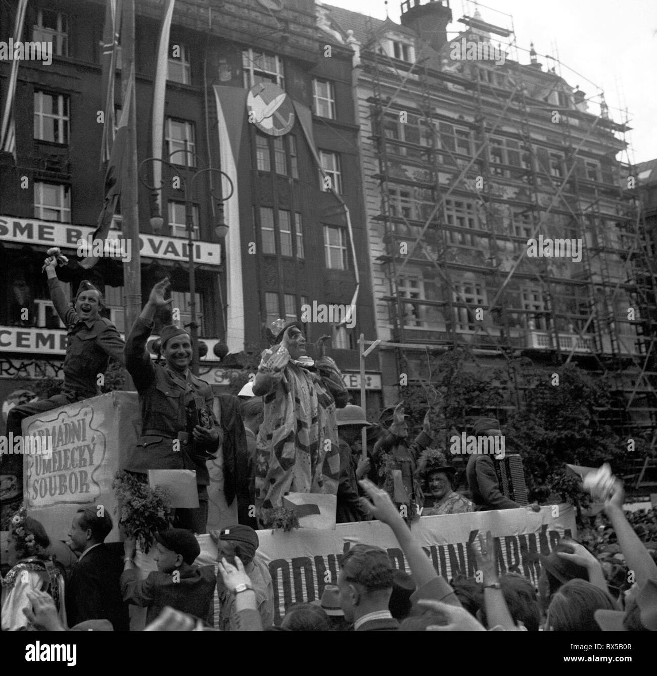 Czechoslovakia 1946. Prague citizens celebrate one year anniversary of ...