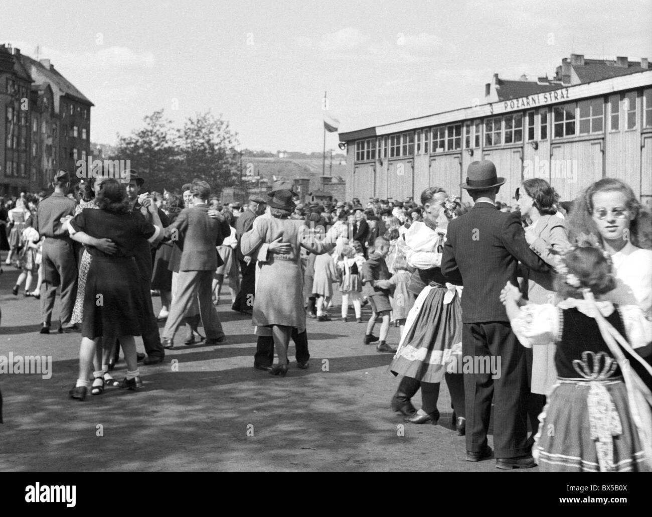 Czechoslovakia 1946. Prague citizens celebrate one year anniversary of ...