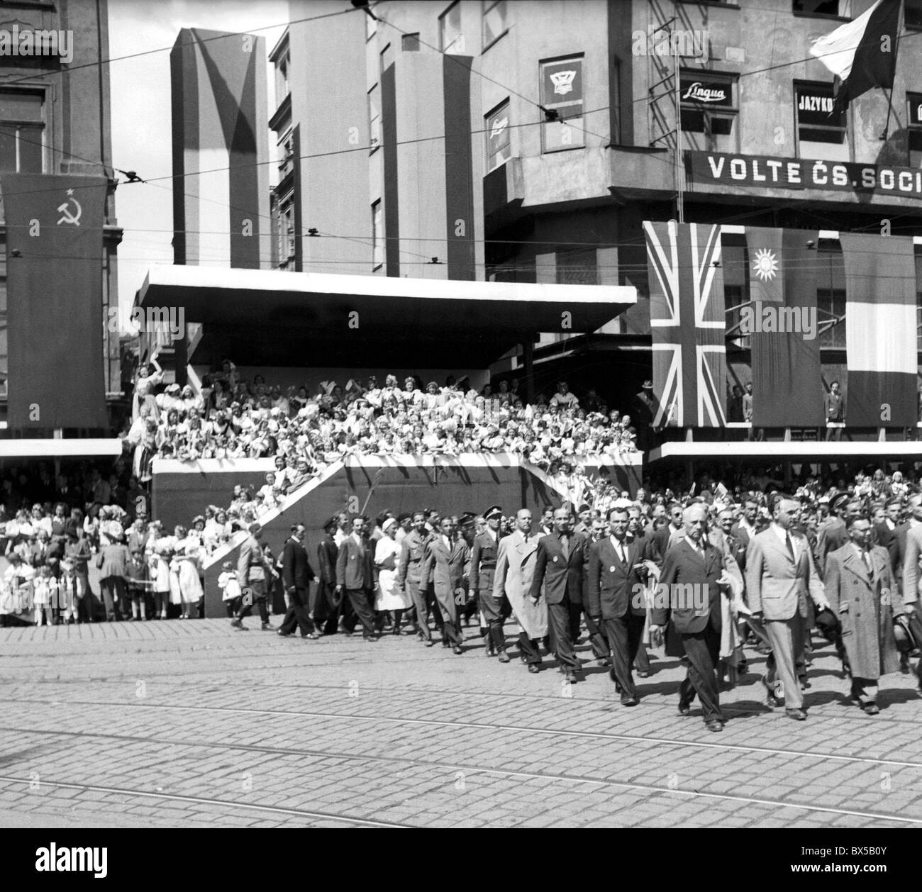 Czechoslovakia 1946. Prague citizens celebrate one year anniversary of ...
