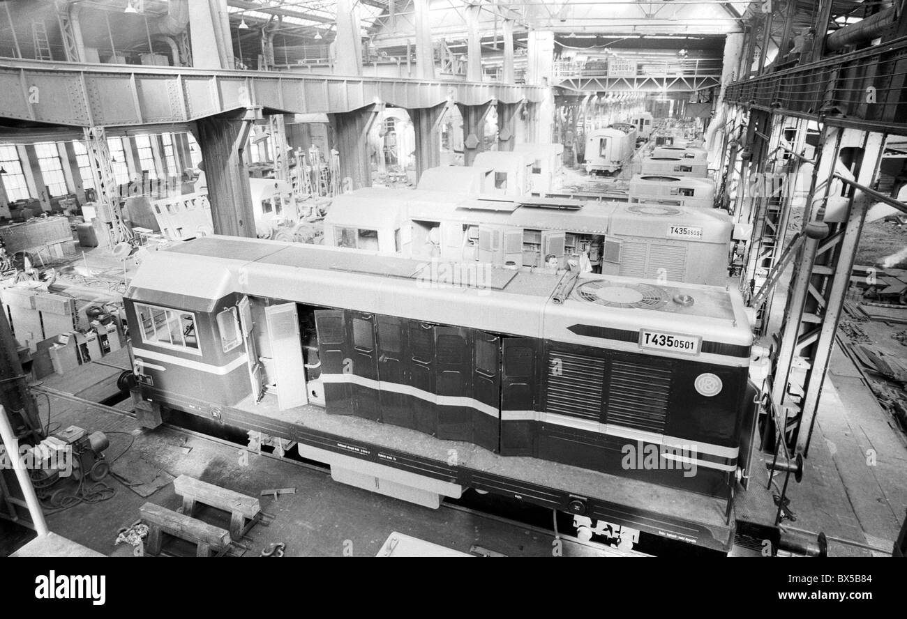 Newly produced diesel locomotive at plant in Prague, Czechoslovakia ...