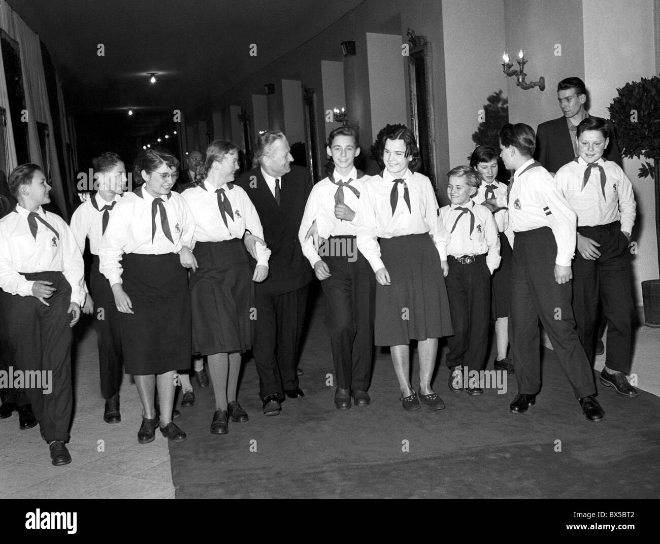 President A.. Novotny with pioneers Stock Photo - Alamy