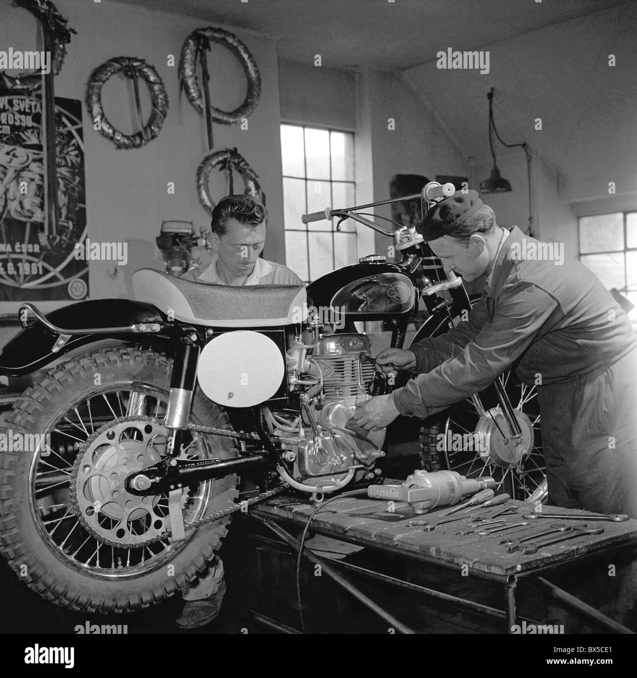 Production of motorcross motorcycles at ESO factory in Divisov, June ...