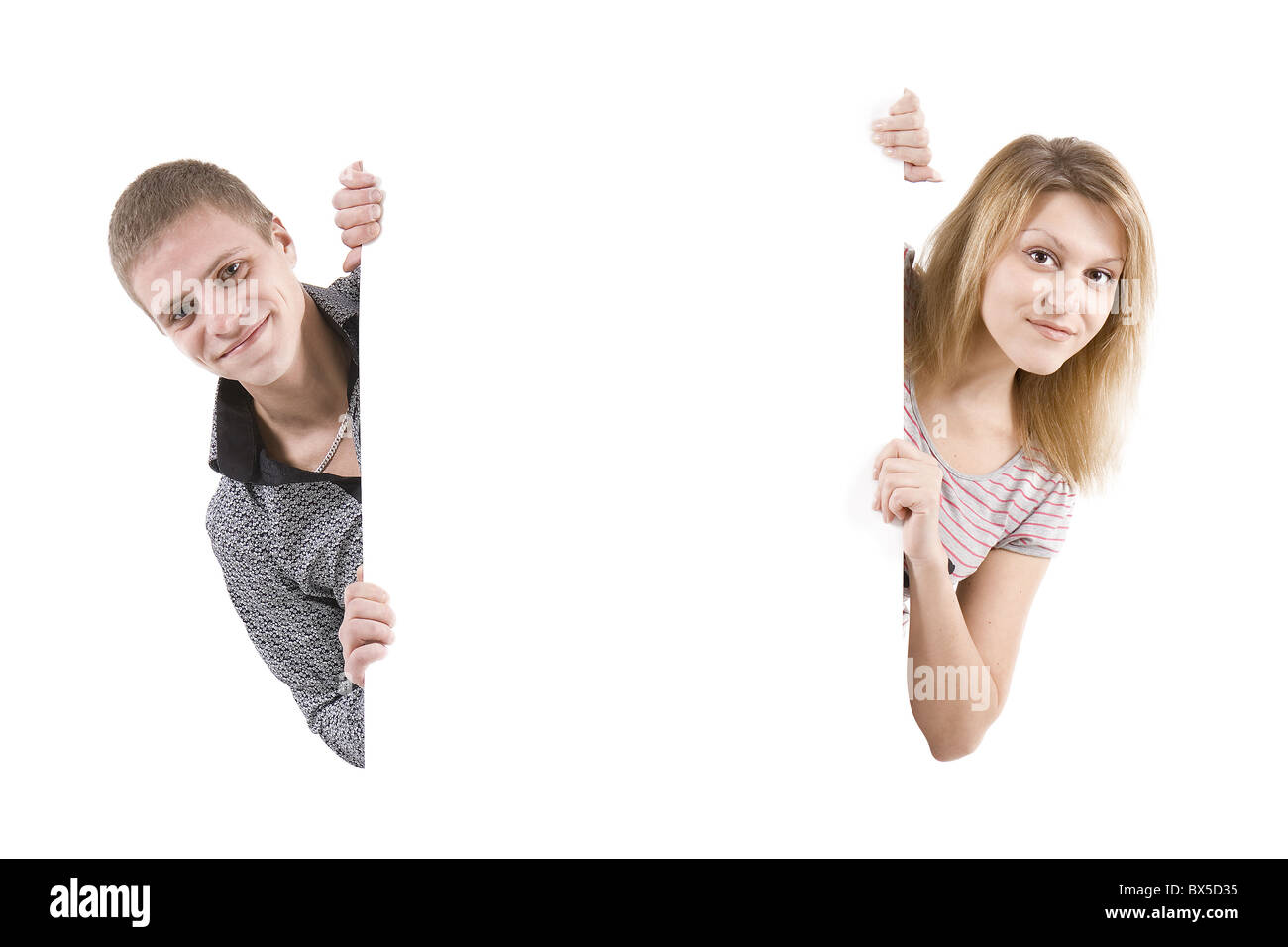 On white background happy young men and the white pure stand Stock ...