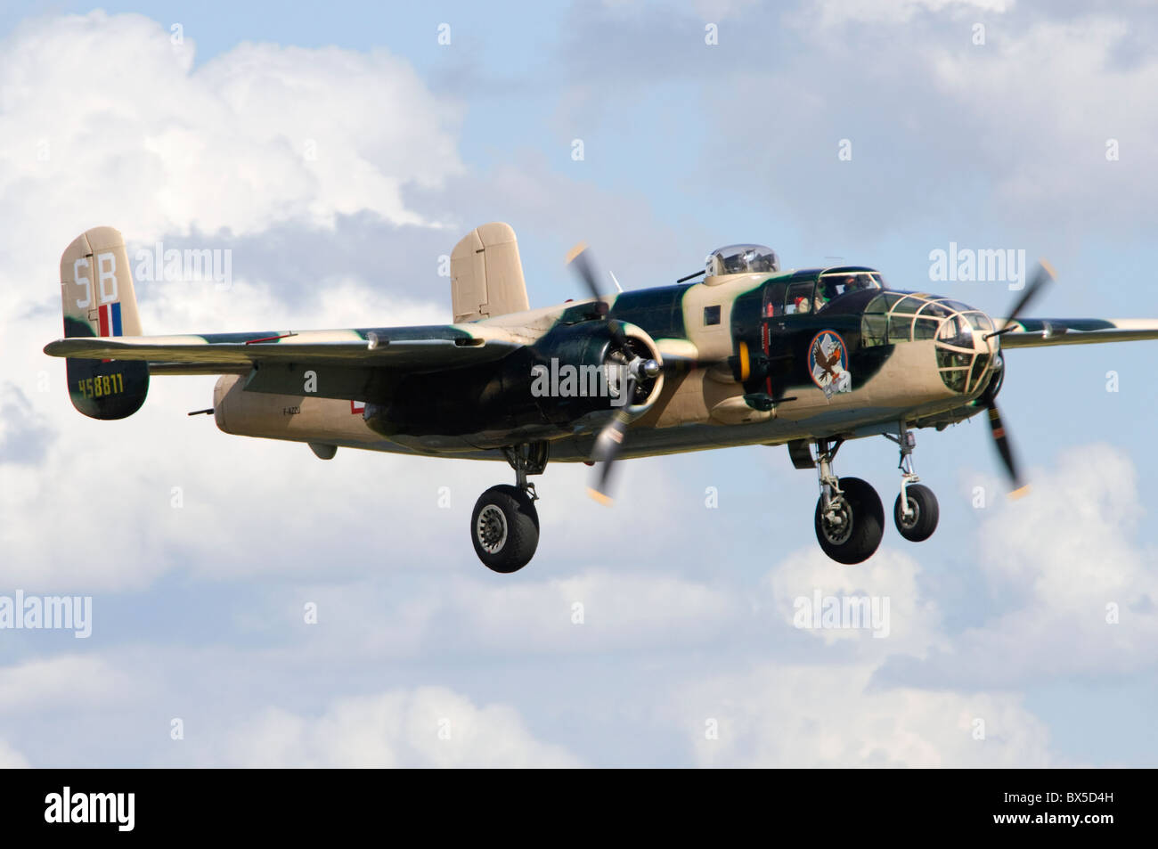 North American B-25J Mitchell on approach for landing at Duxford Flying ...