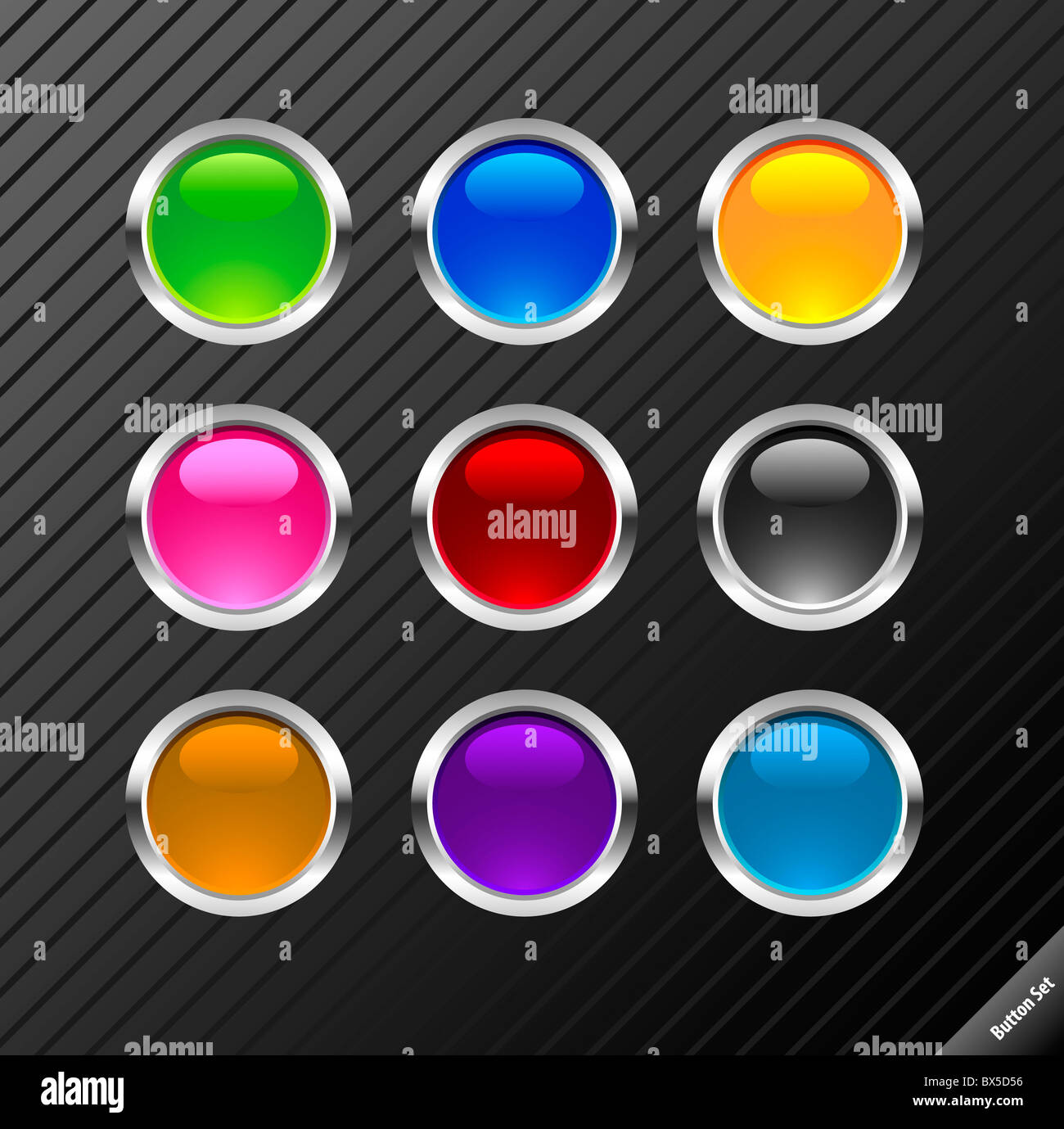 Collection of round glossy vector buttons. Different colors, easy to ...