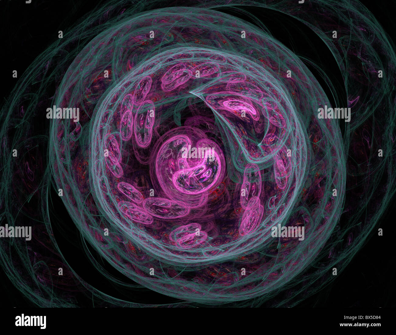 Digitally rendered abstract fractal biological cell on black Stock ...