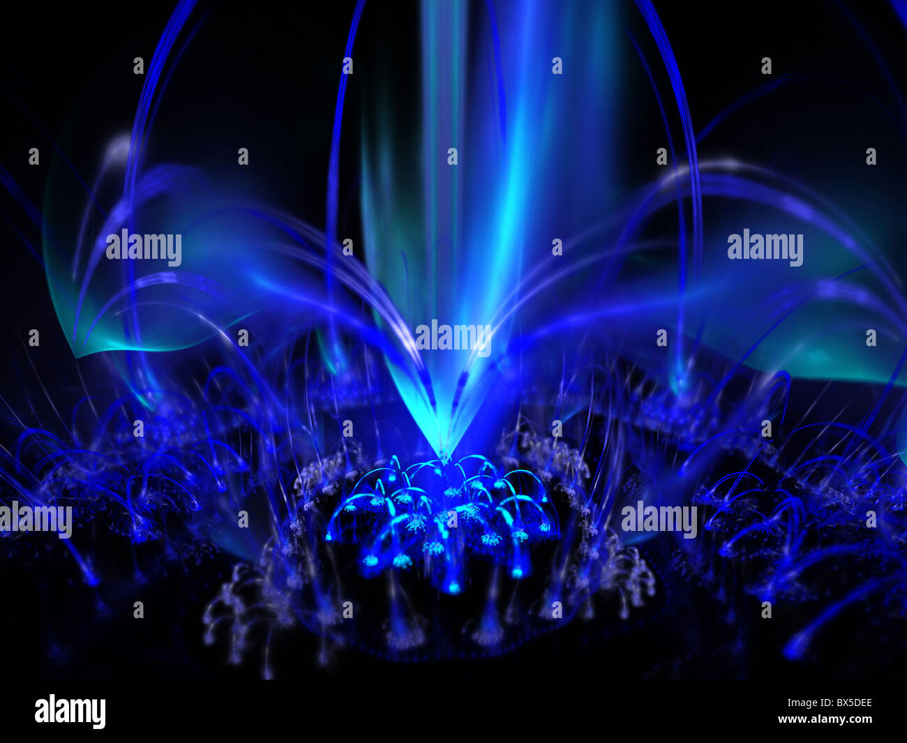 Digitally rendered blue fountain of plasma flame on black Stock Photo ...
