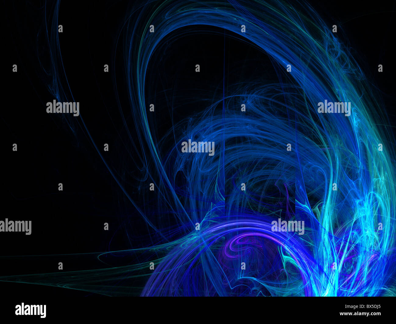 Digitally rendered abstract blue energy wave fractal on black Stock ...