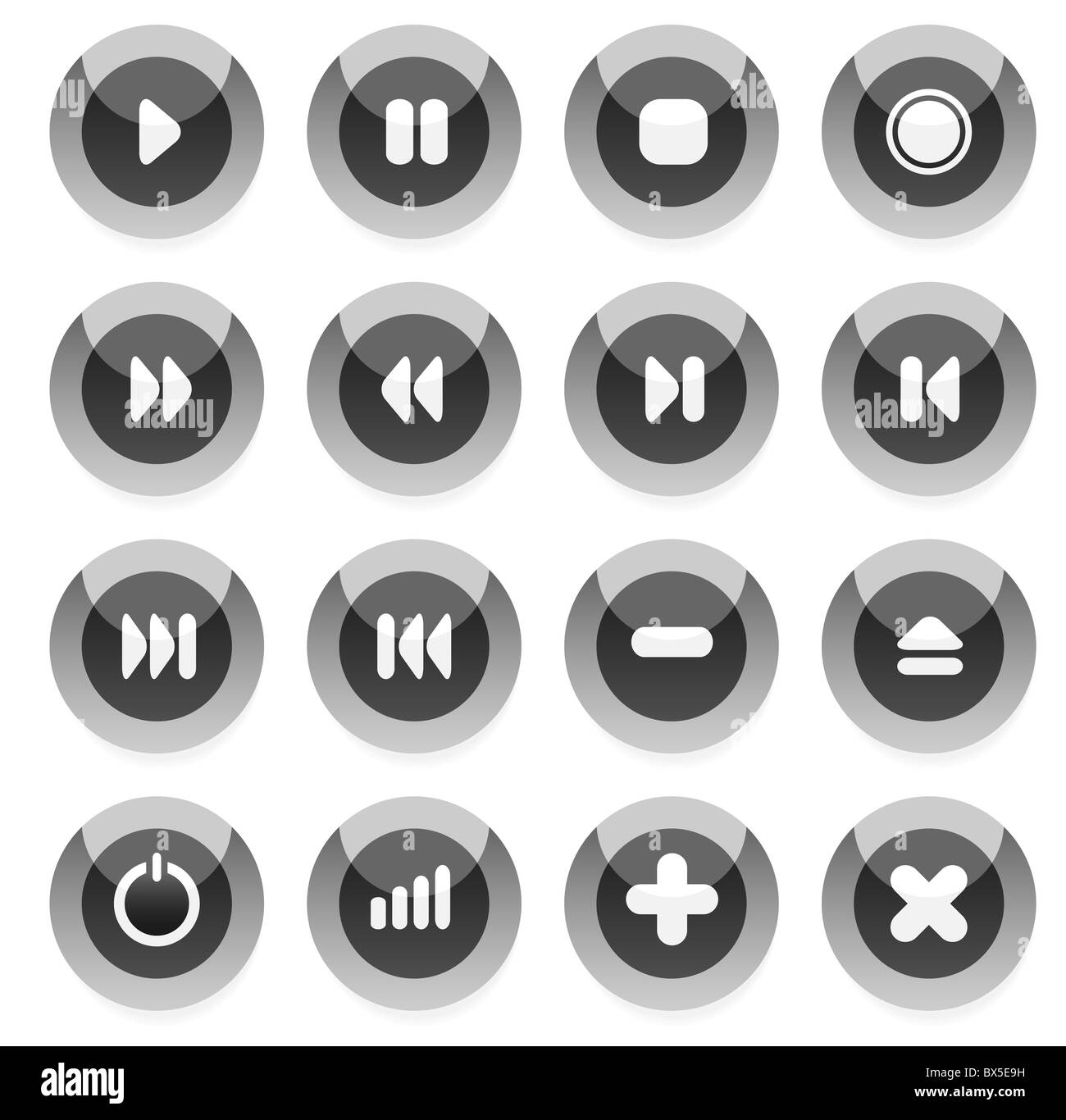 Collection of gray vector multimedia buttons. Easy to edit, any size ...