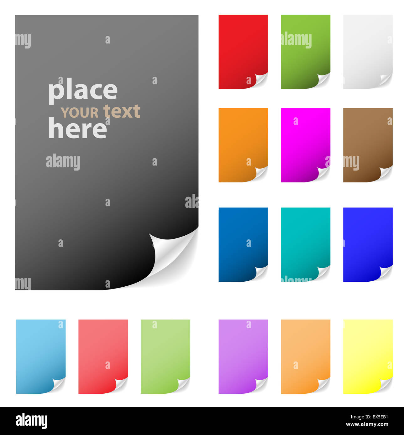 Collection of vector multicolored paper with peeled corner. Perfect for ...