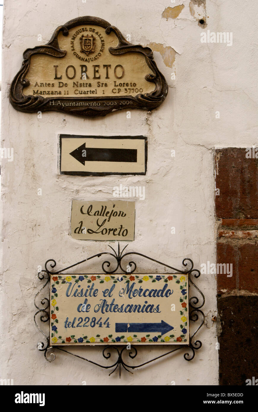 Street signs in San Miguel de Allende, Guanajuato, Mexico Stock Photo ...