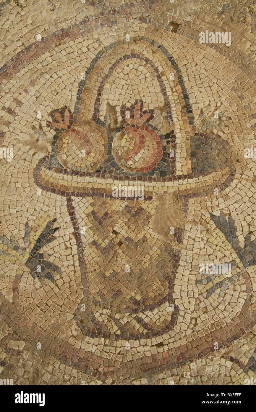 Israel, Negev, mosaic at the ancient Synagogue of Hurvat Maon Stock ...