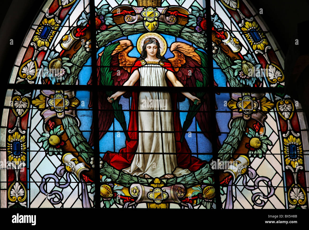 Stained glass window depicting an Angel Stock Photo - Alamy